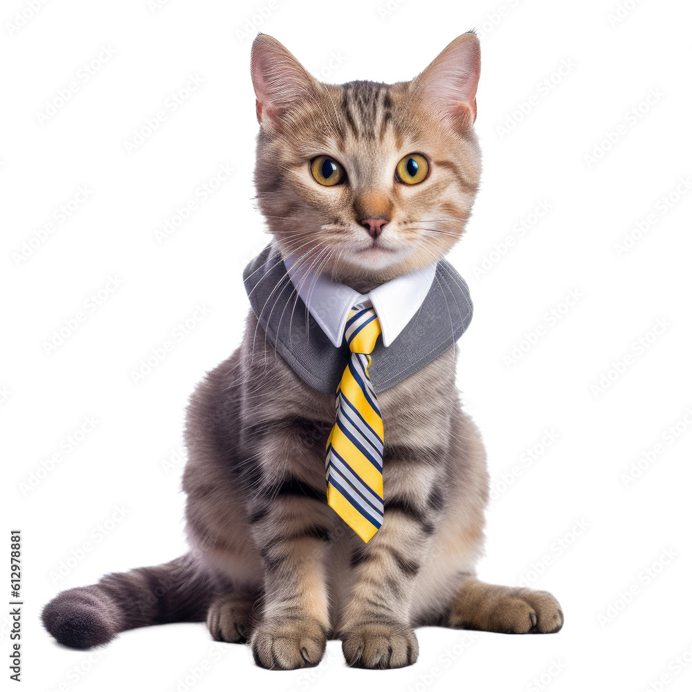 Cat wearing a tie isolated on a transparant background, clipart for ...
