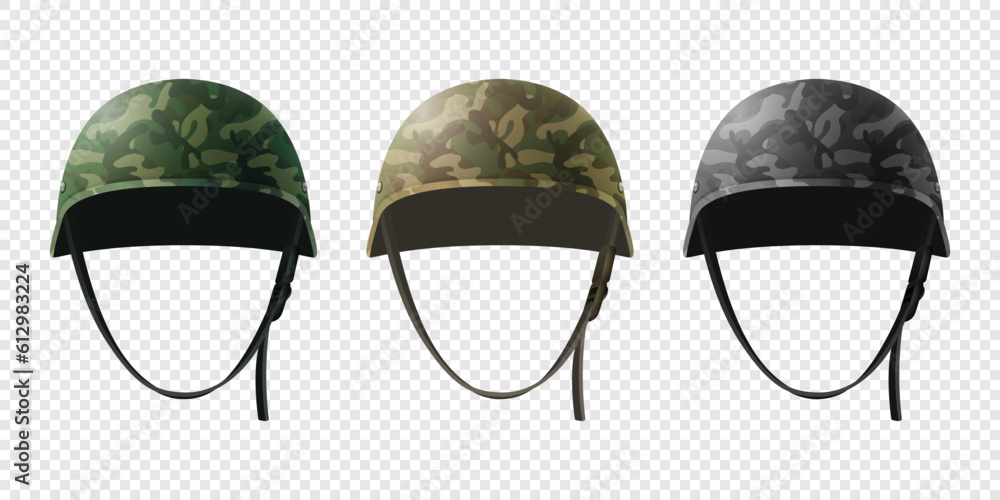 Vector 3d Realistic Military Helmet Icon Set Closeup Isolated. Helmet ...