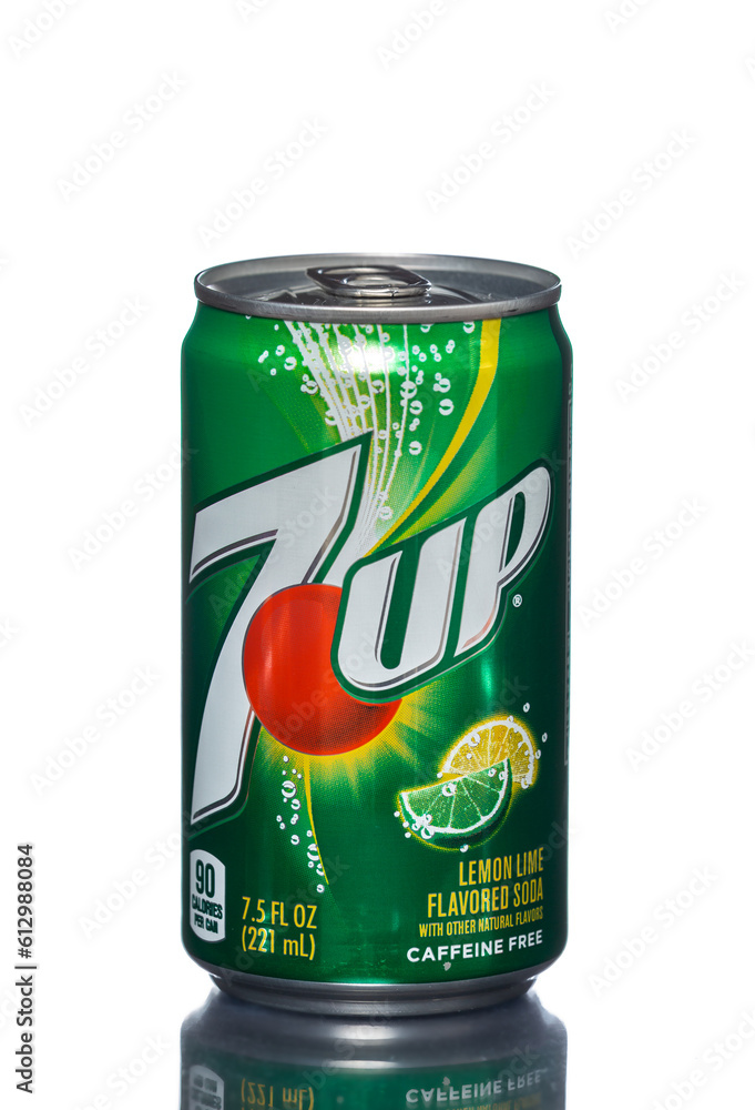 Chicago, USA - June 15, 2023: A 7.5 FL OZ can of Seven Up lemon lime ...