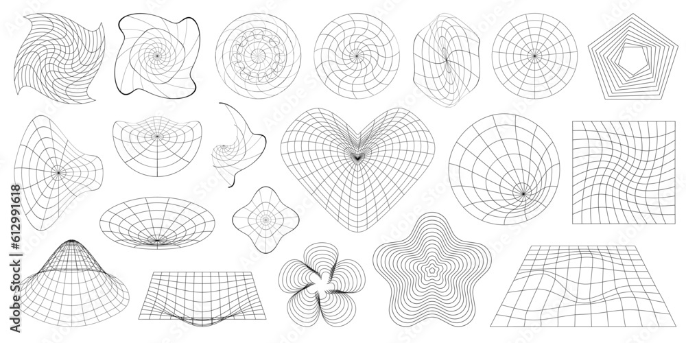 Y2K retro futuristic aesthetic set. Abstract 3D wireframe shapes ...