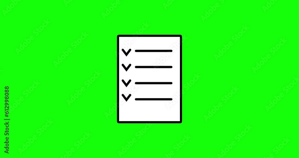 Animated Icon of the list with text and check marks isolated on green ...