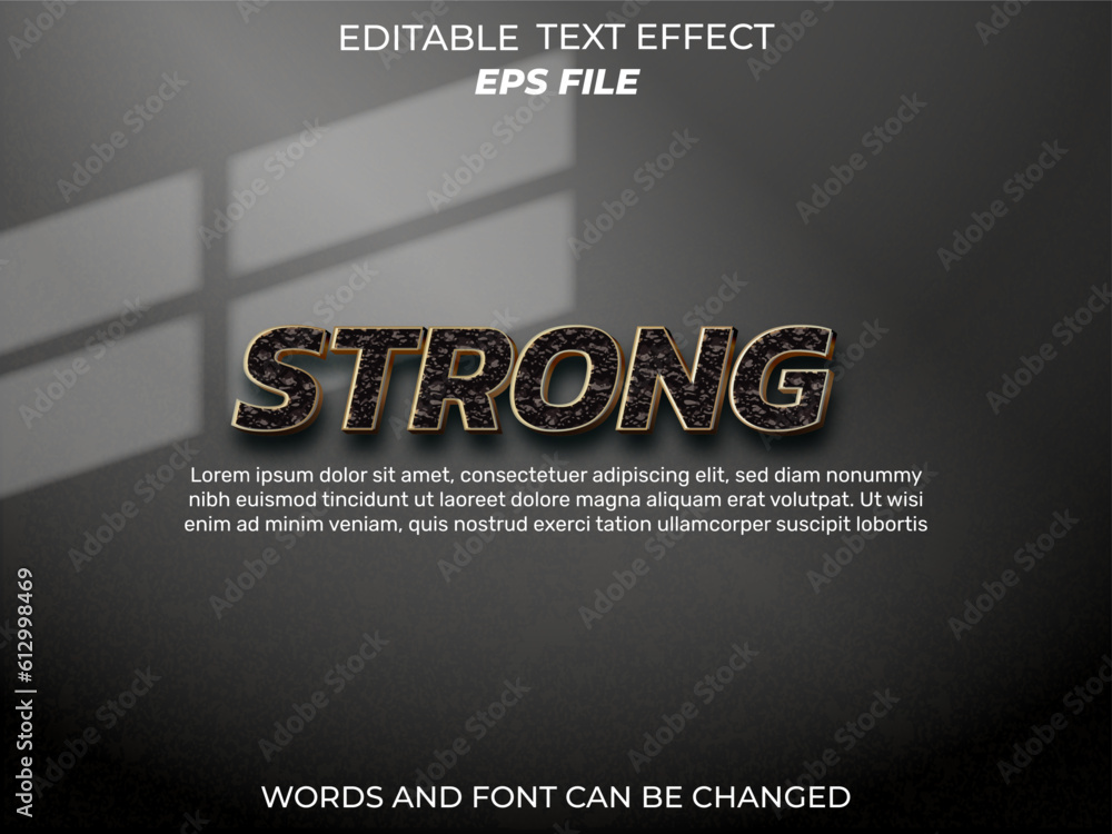 strong text effect, font editable, typography, 3d text. vector template ...