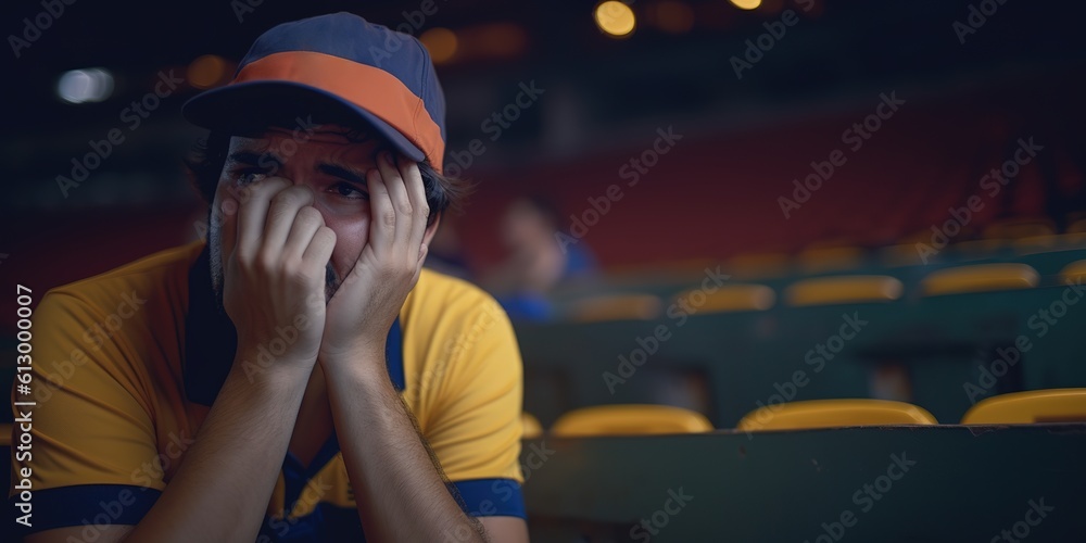 Photo & Art Print Soccer fan crying alone in the stadium. Generative AI ...