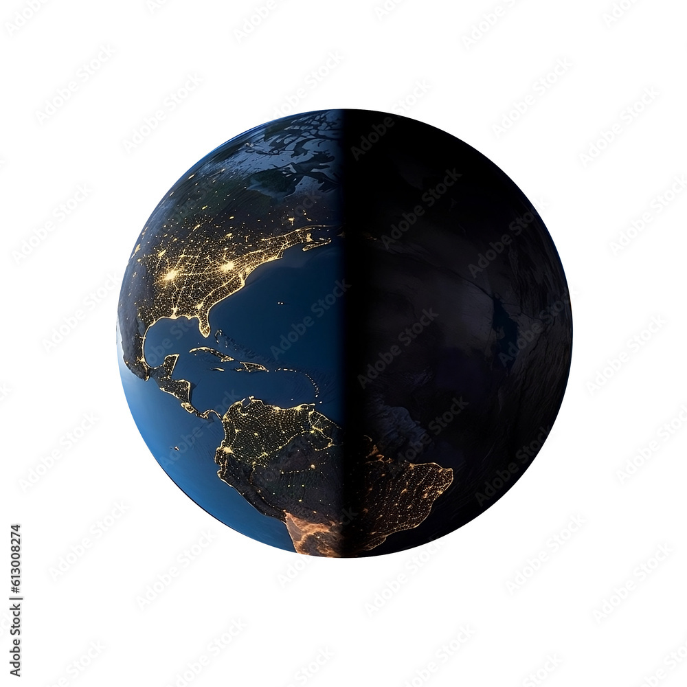 Earth split view between day and night on isolated transparent ...