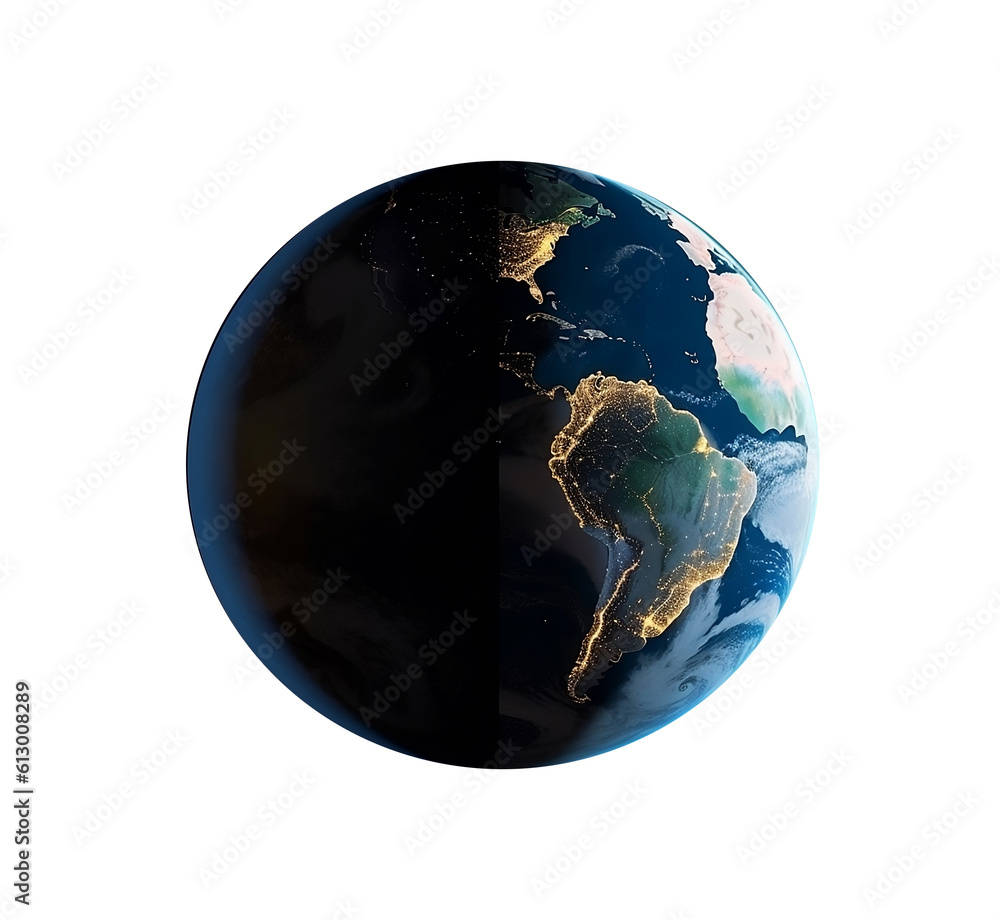 Earth split view between day and night on isolated transparent ...