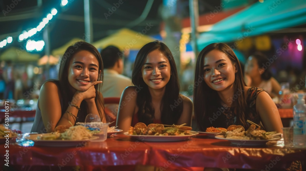 friends together, girls out for dinner, local people, locals, chair ...