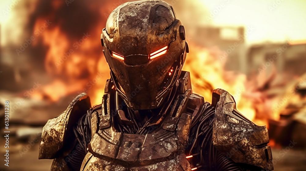 man soldier in combat suit, a modern futuristic soldier robot ...