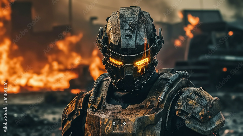 man soldier in combat suit, a modern futuristic soldier robot ...