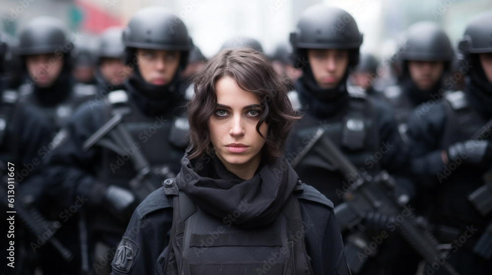 evil woman, oppression, caucasian, a soldier, in uniform with a ...
