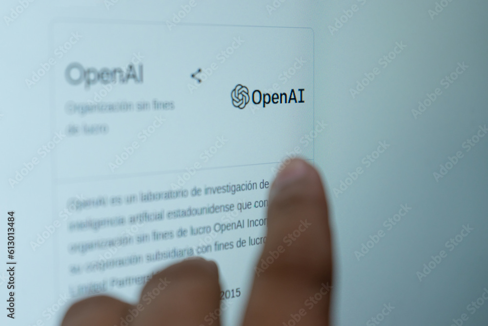 Managua, Nicaragua, June 13th 2023: Finger pointing OpenAi logo on a ...