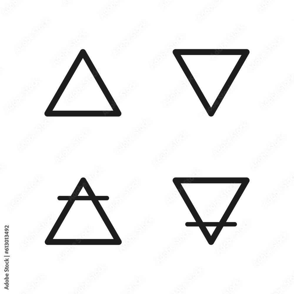 four elements icons, line, triangle symbols set. Air, fire, water ...