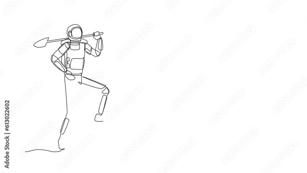 Animated self drawing of continuous line draw astronaut digging ground ...