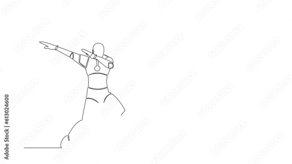Animated self drawing of continuous line robot standing with crossing ...
