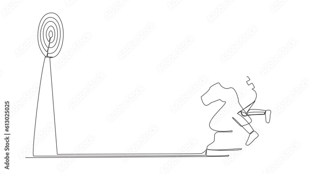 Self Drawing Animation Of Single Line Draw Of Astronaut Holding Huge Dart And Targeting