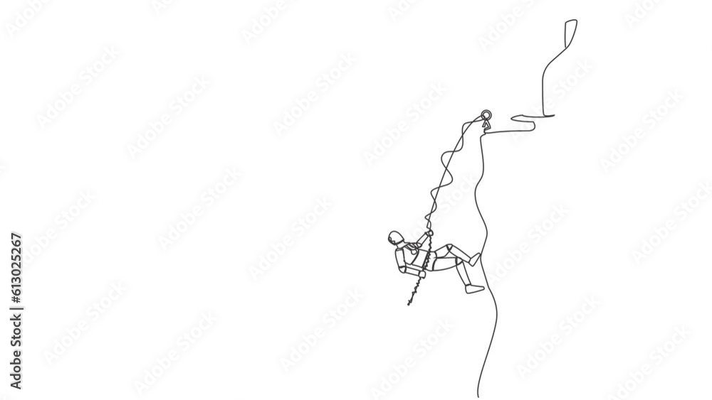 Animated self drawing of continuous line draw robot climber hanging on ...