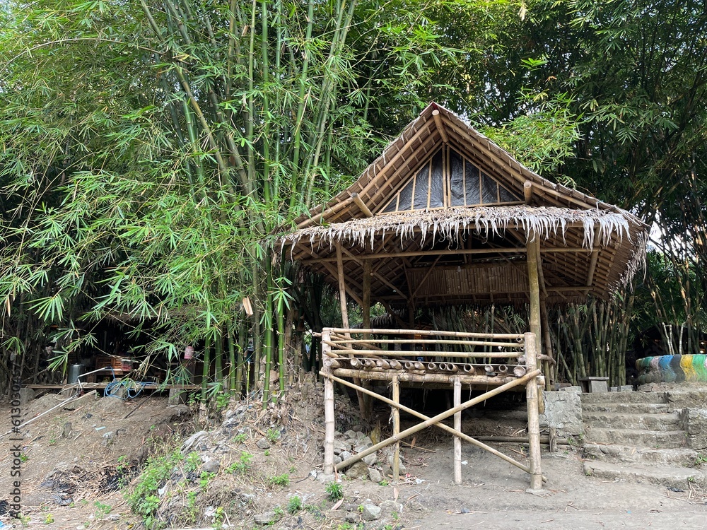 And old and vintage hut made from bamboo tree and straw in bamboo ...