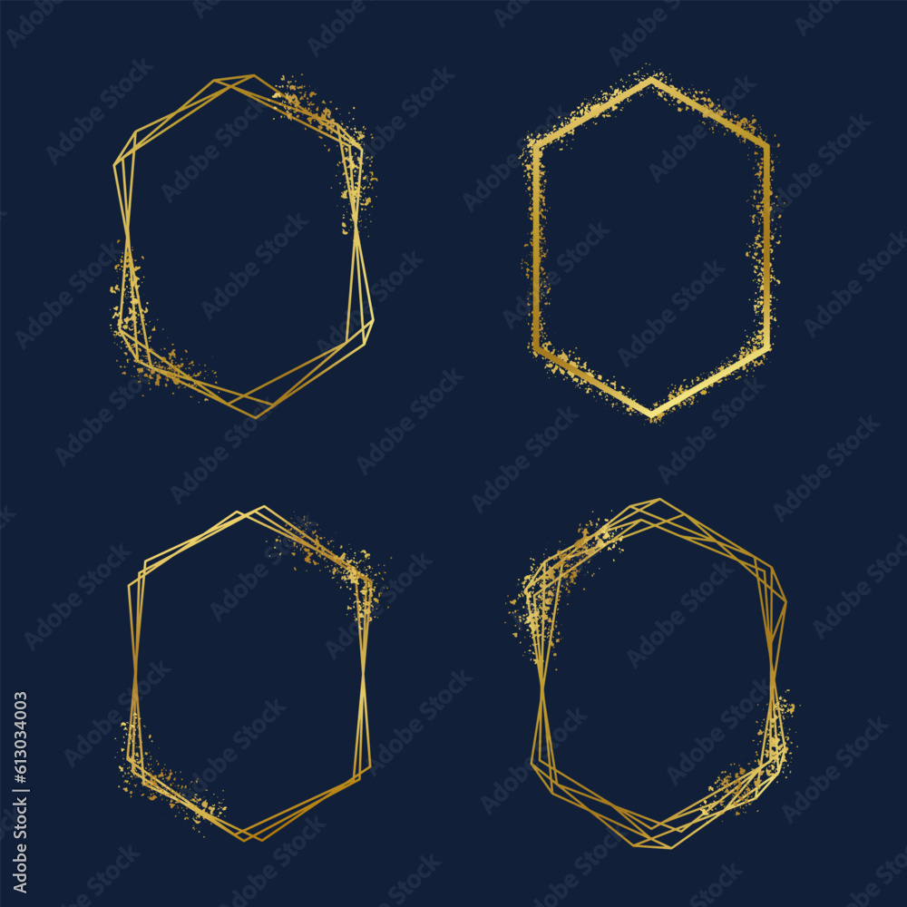 Hand drawn golden glitter hexagon frame, frame with gold glitter border ...