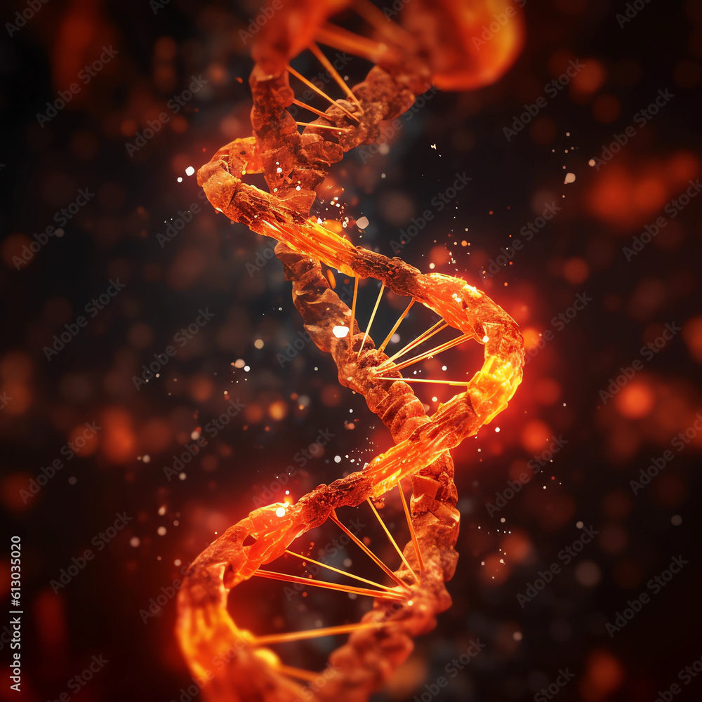 DNA double helix structure with decaying or disease infested area in ...