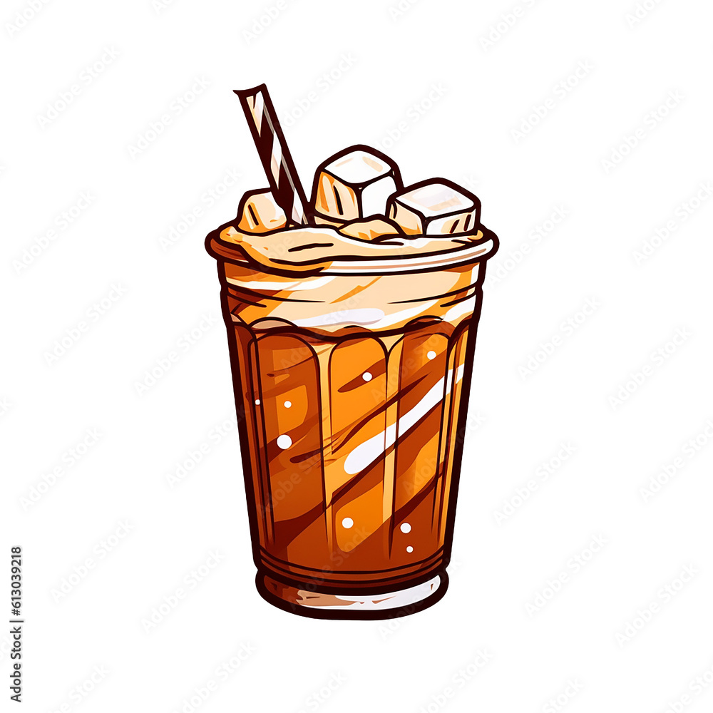 cup of coffee with ice, cartoon, isolate, transparent background ...