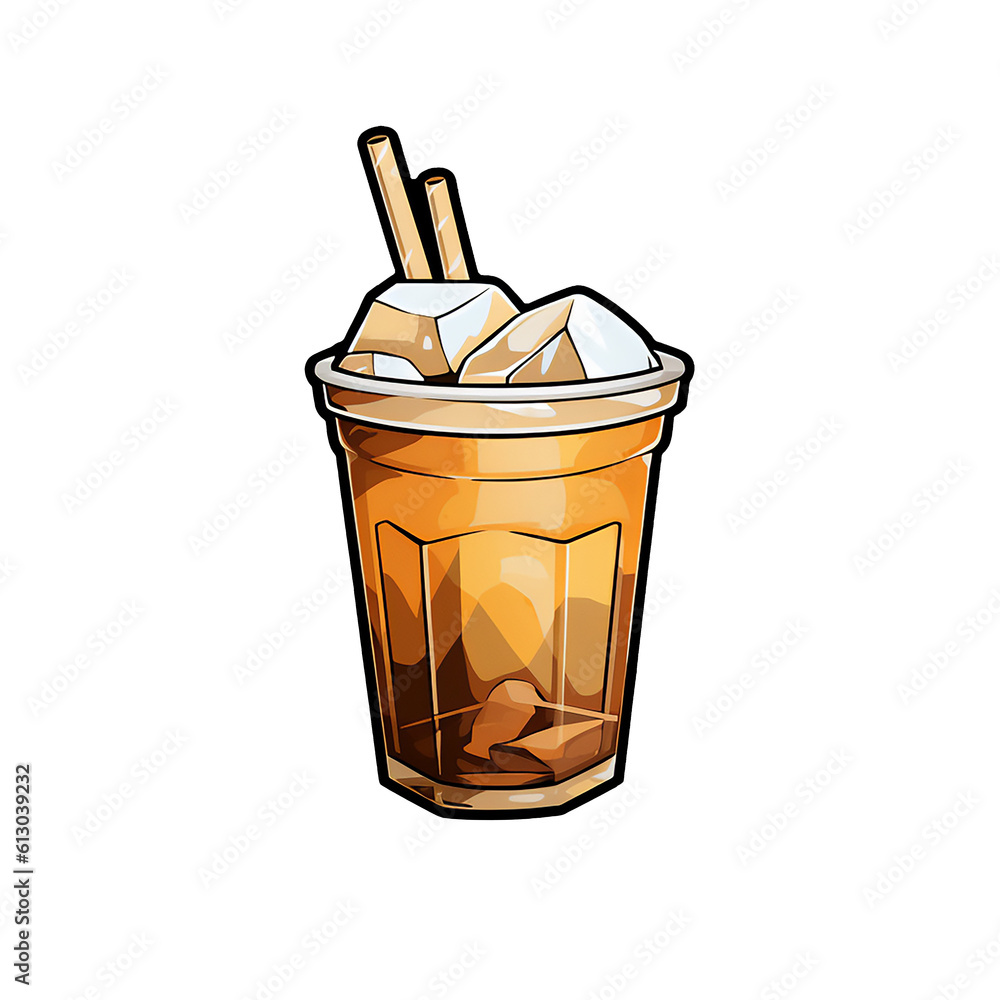 cup of coffee with ice, cartoon, isolate, transparent background ...