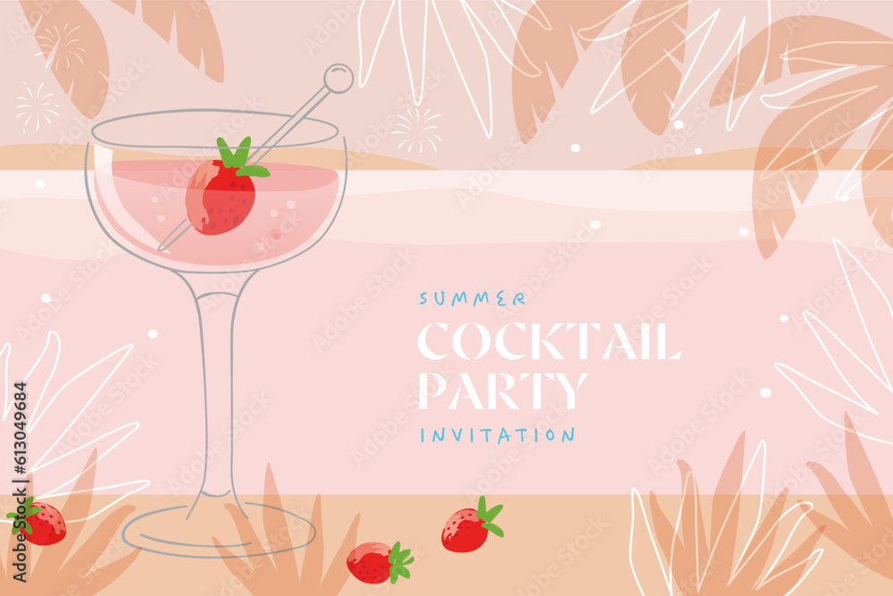 Summer cocktail party invitation design template, sparkling cocktail ...