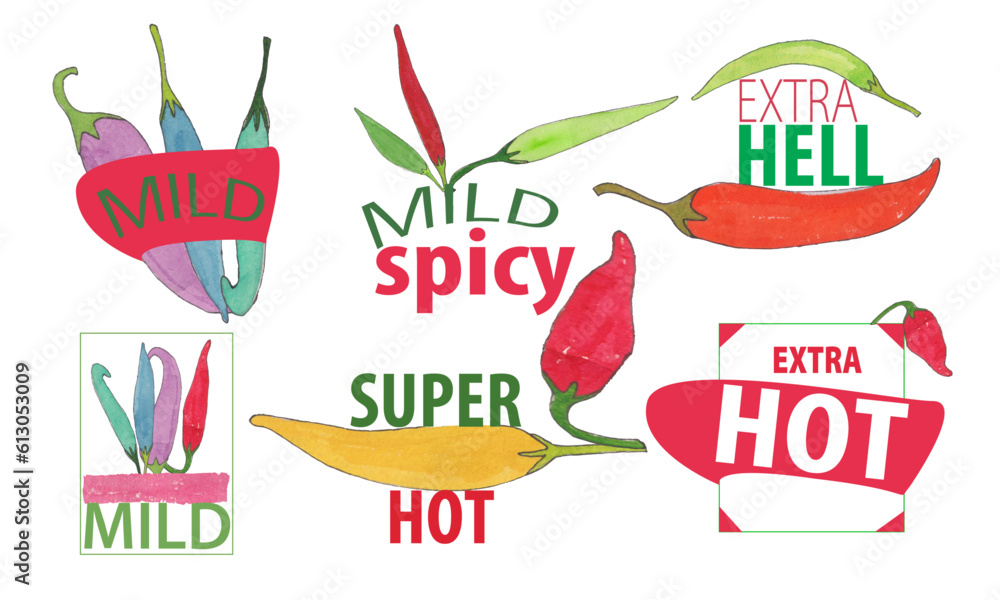 Spice level marks - mild, spicy and hot, extreme, Green and red chili ...
