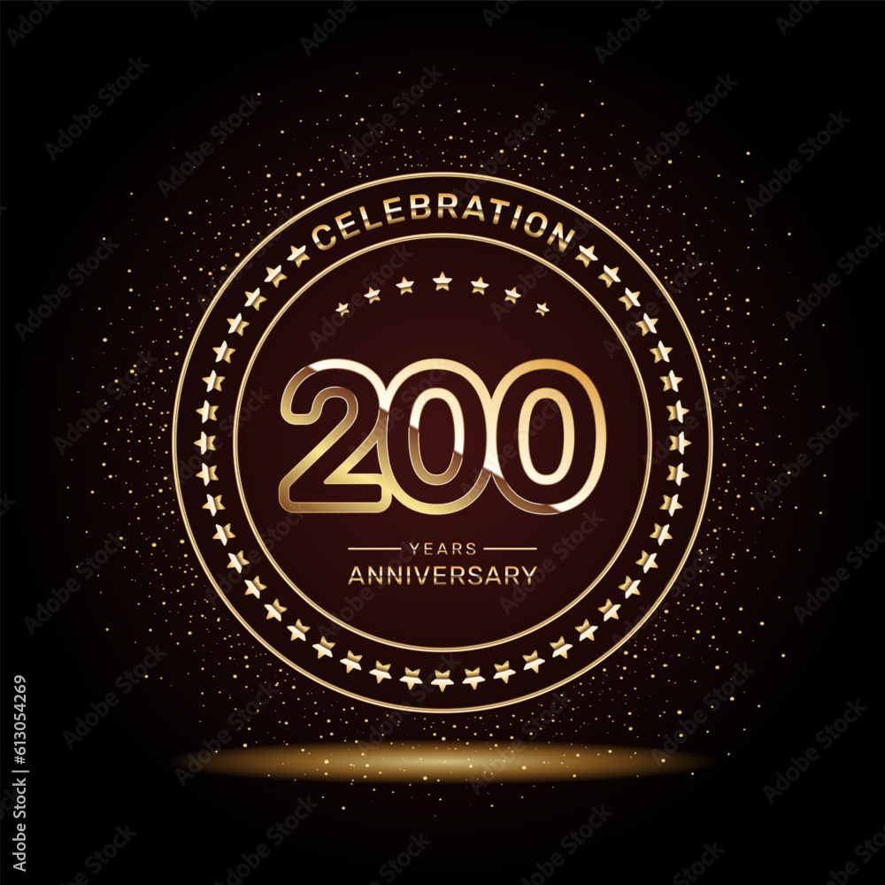200 year anniversary logo design with double line numbers in gold color ...