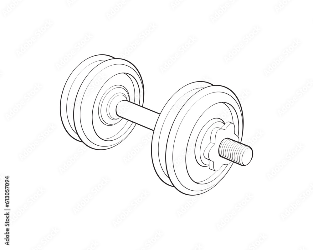 Heavy sport dumbbell for gymnastics, outline sketch vector isolated with white background. Stock ...