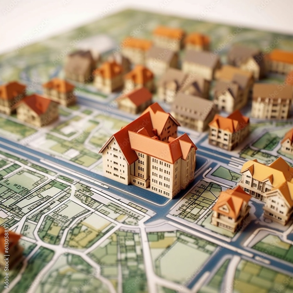 Cadastral map with small buildings Stock Illustration | Adobe Stock