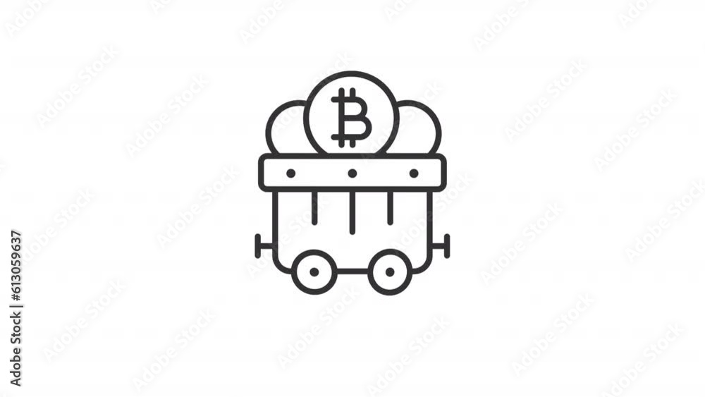 Blockchain mining icon animation. Animated line moving mine cart with ...