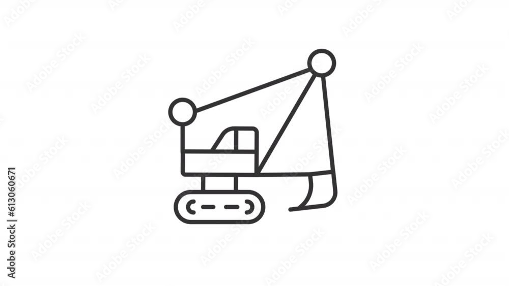 Animated dragline machine line icon. Excavator riding animation ...
