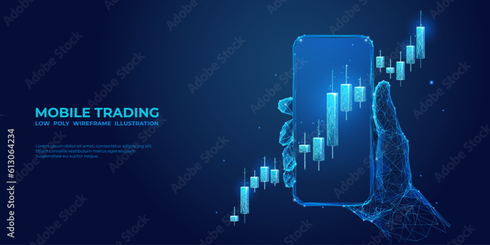 Digital stock market graph chart in a smartphone. Abstract hand holding ...