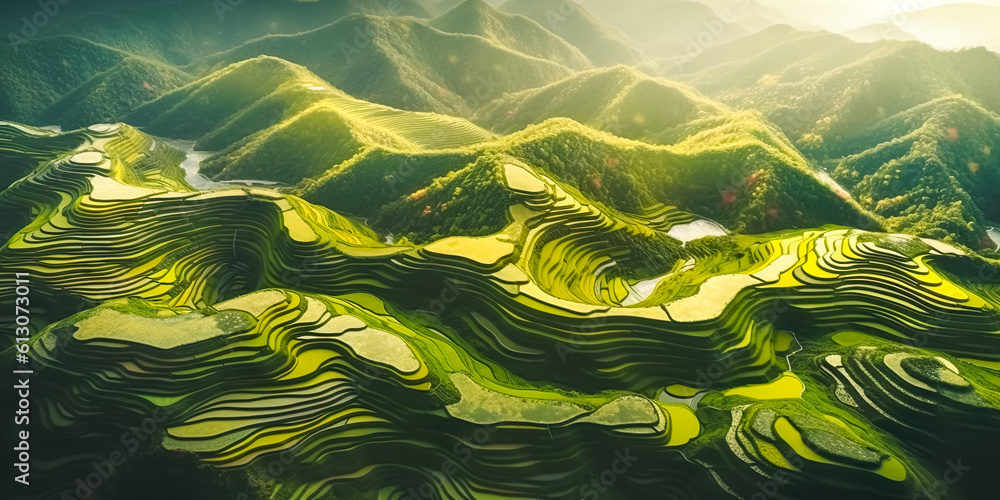 Abstract landscape rice terraces field in colorful.nature agriculture ...