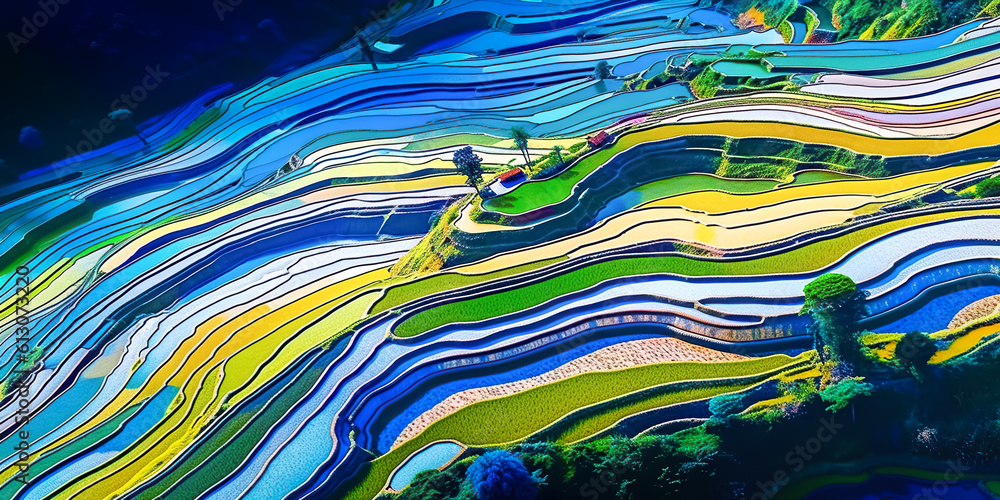 Abstract landscape rice terraces field in colorful.nature agriculture ...