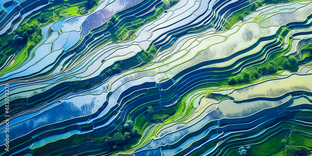 Abstract landscape rice terraces field in colorful.nature agriculture ...