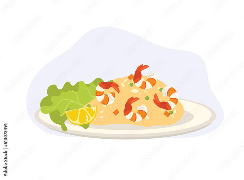 Seafood fried rice. shrimp fried rice. fried rice on plate. Asian food ...