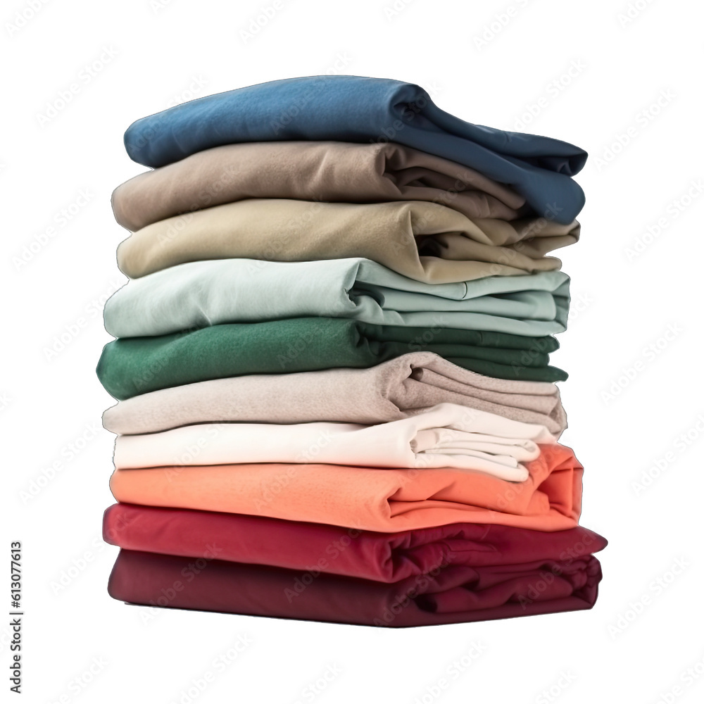 Folding T-shirt. Stack of clothes on transparent background. Laundry ...