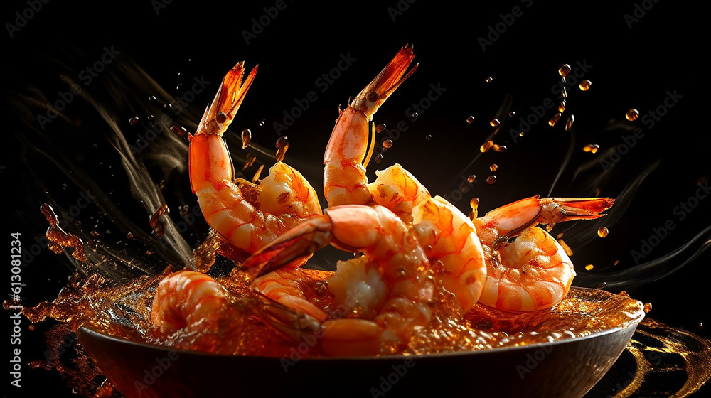 Generative AI image of the art of cooking deep-fried prawns: golden ...