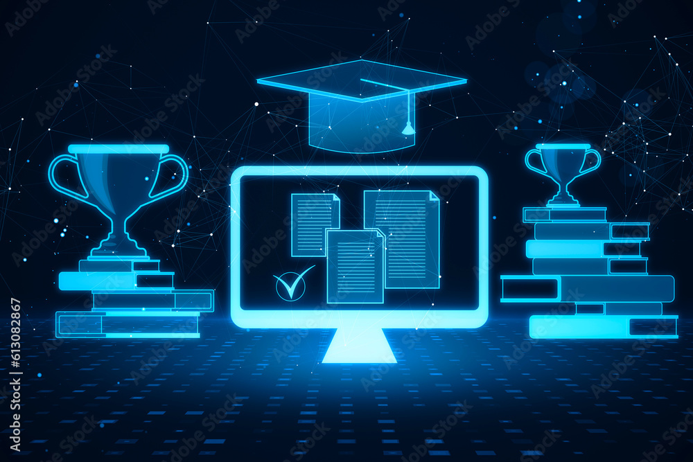 High school graduation and online education concept with digital task ...