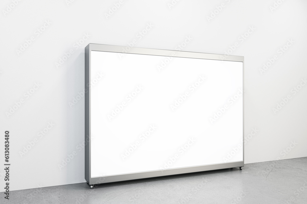 Perspective view on modern horizontal big signboard with blank white ...