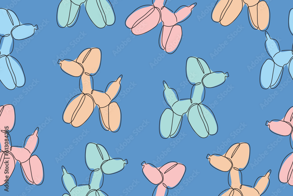 Classic balloon dog. Vector seamless pattern of cute cartoon bubble animal in color. Design ...