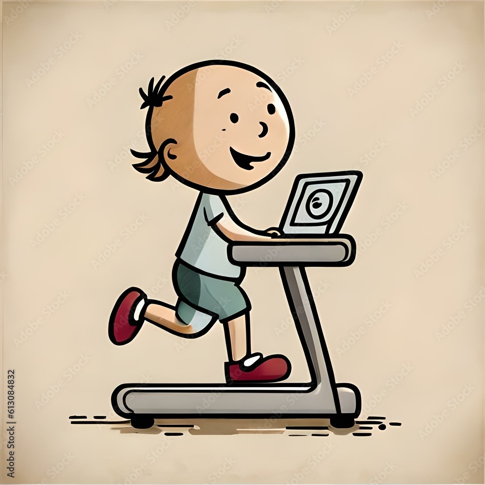An image of a cute cartoon child running on a treadmill. (AI-generated ...