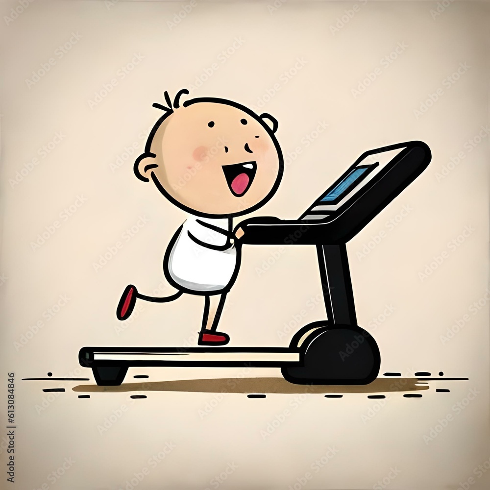An image of a cute cartoon child running on a treadmill. (AI-generated ...