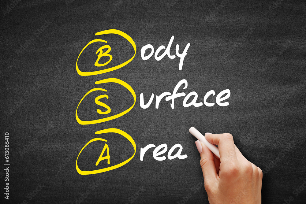 BSA - Body Surface Area acronym, concept on blackboard Stock Photo ...