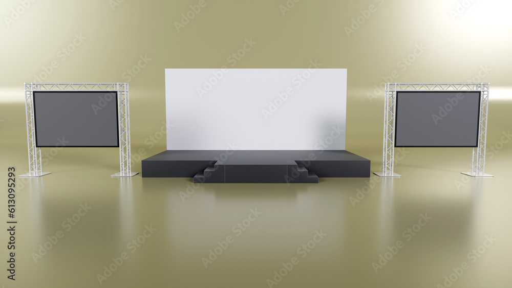 3d rendering of event stage design with black screen projector ...