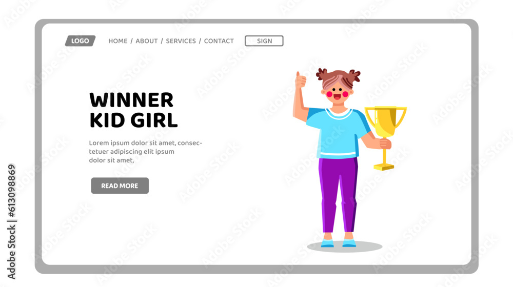 winner kid girl vector. child happy, fun success, dream concept, active ...