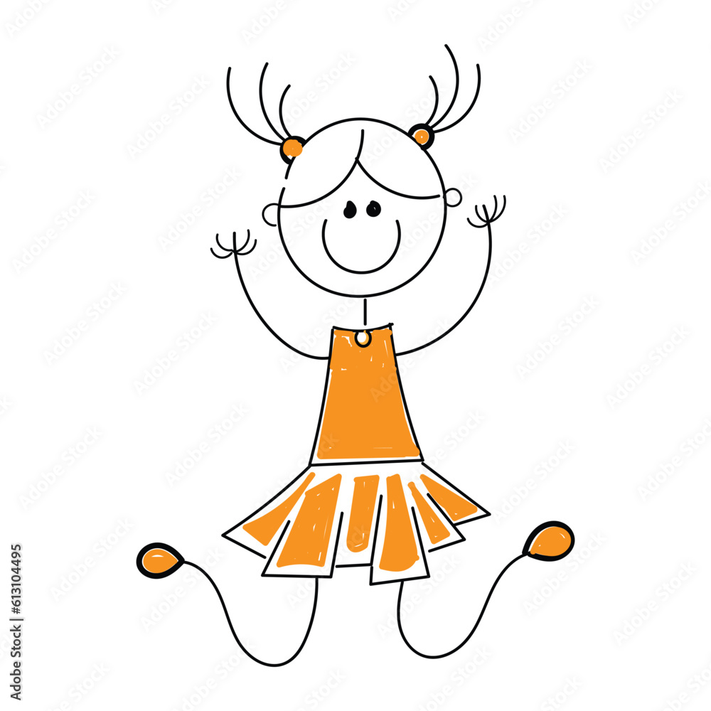 Hand Drawing Doodle Cartoon character Happy. Stick Figure Happy Jumping ...