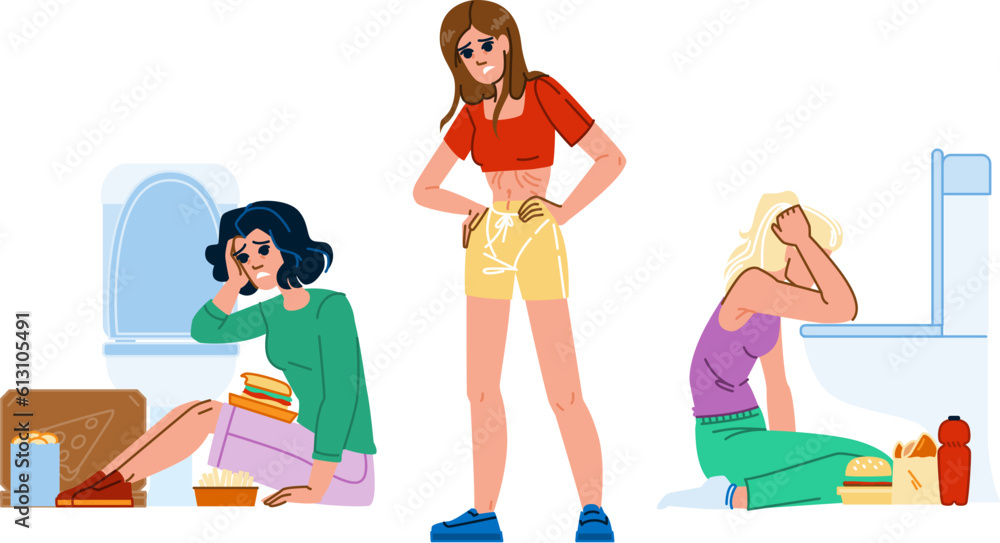 bulimia disorder vector. body woman, problem anorexia, female weight ...