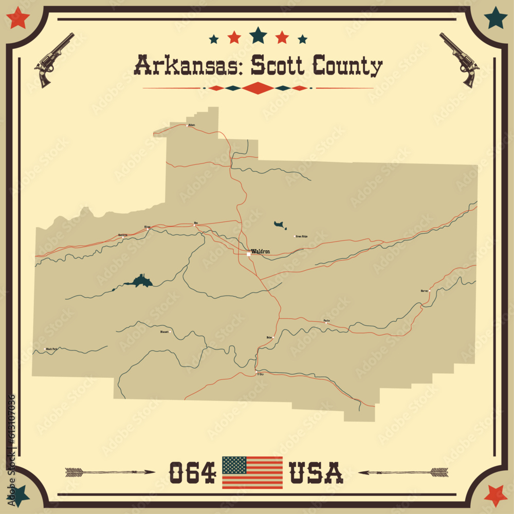 Large and accurate map of Scott County, Arkansas, USA with vintage ...