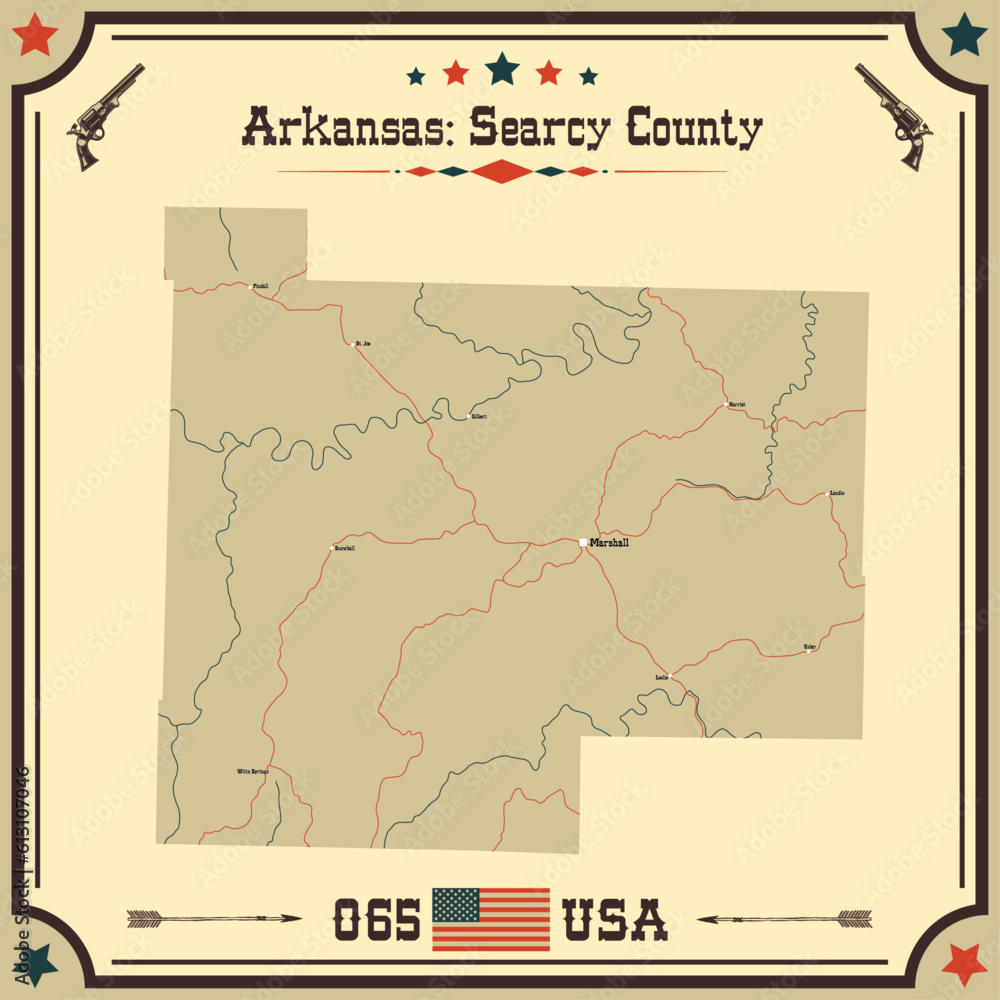 Large and accurate map of Searcy County, Arkansas, USA with vintage ...